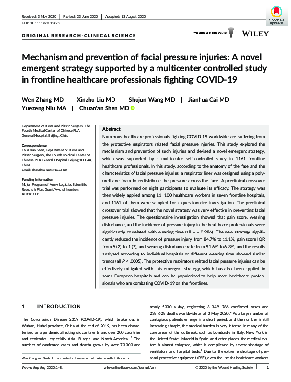 (PDF) Mechanism and prevention of facial pressure injuries: A novel ...