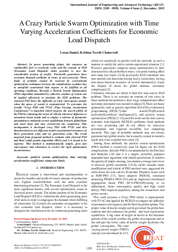 (PDF) A Crazy Particle Swarm Optimization with Time Varying Acceleration Coefficients Approach ...