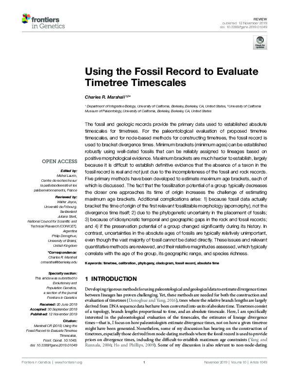 (PDF) Using the Fossil Record to Evaluate Timetree Timescales