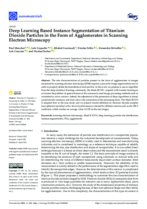 (PDF) Deep Learning Based Instance Segmentation of Titanium Dioxide Particles in the Form of ...