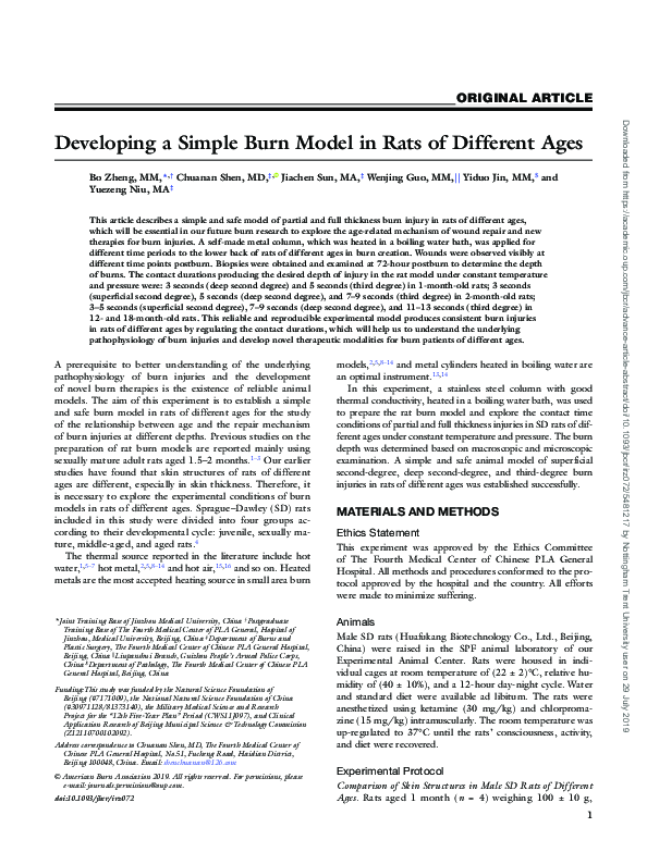 (PDF) Developing a Simple Burn Model in Rats of Different Ages