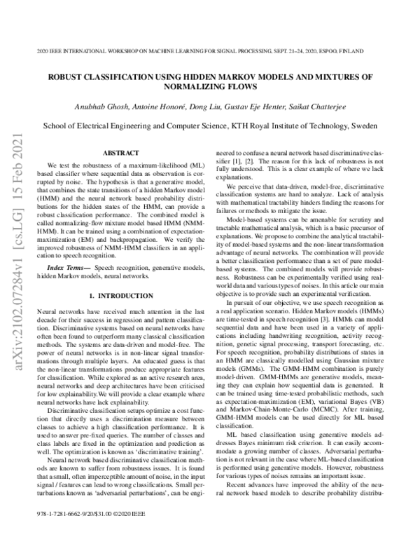 (PDF) Robust Classification Using Hidden Markov Models and Mixtures of Normalizing Flows