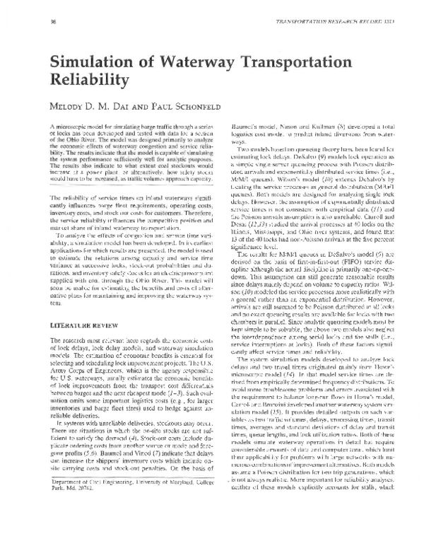 (PDF) Simulation of Waterway Transportation Reliability
