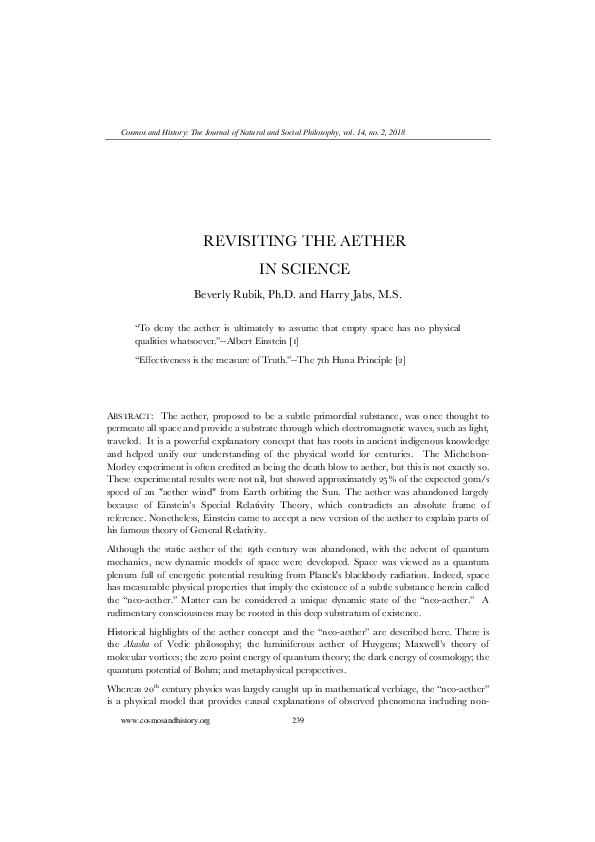 (PDF) Revisiting the Aether in Science