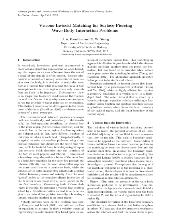 Pdf Viscous Inviscid Matching For Surface Piercing Wave Body Interaction Problems