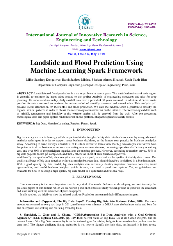 (PDF) Landslide and Flood Prediction Using Machine Learning Spark Framework