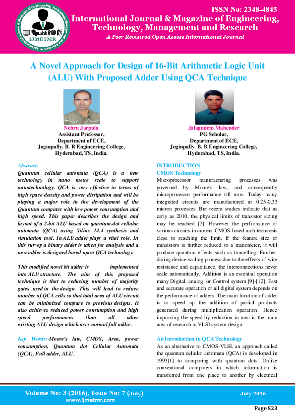 (PDF) A Novel Approach for Design of 16-Bit Arithmetic Logic Unit ( ALU ...