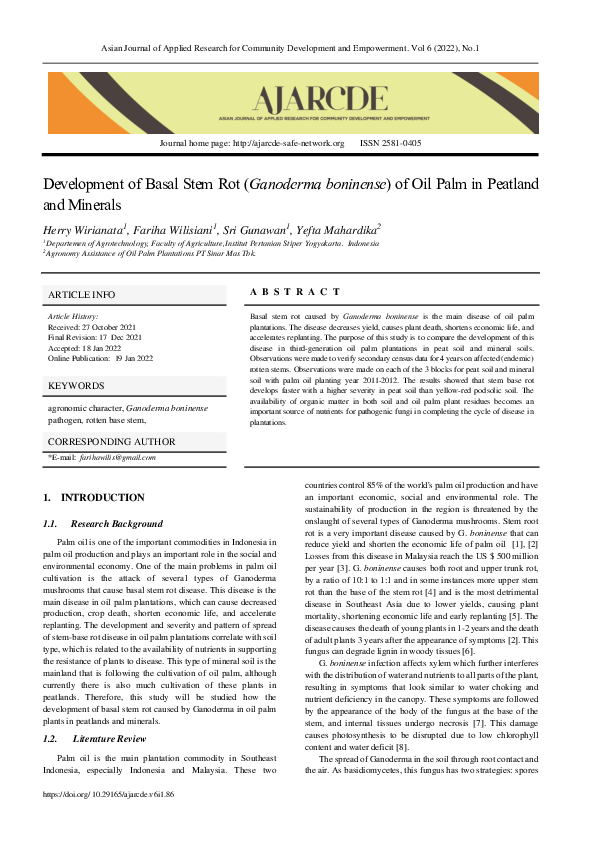 (PDF) Intensity of Basal Stem Rot Disease by Ganoderma in Oil Palm ...