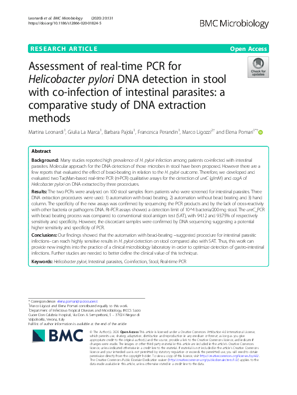 (PDF) Assessment of real-time PCR for Helicobacter pylori DNA detection in stool with co ...