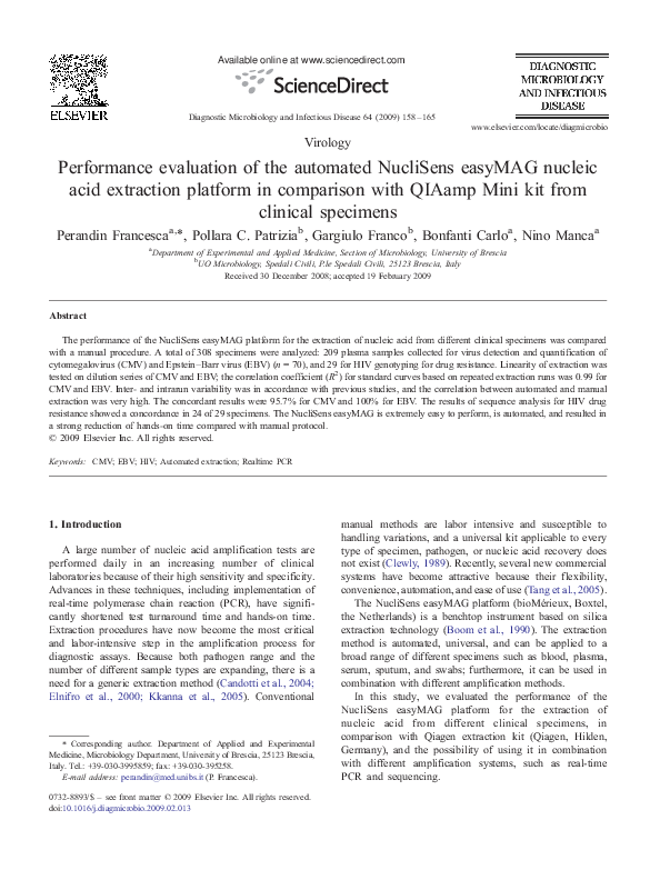 (PDF) Performance evaluation of the automated NucliSens easyMAG nucleic ...