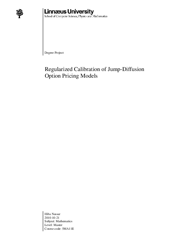 (PDF) Regularized Calibration of Jump-Diffusion Option Pricing Models