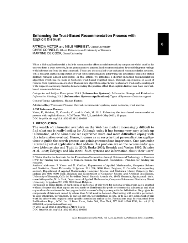 Pdf Enhancing The Trust Based Recommendation Process With Explicit Distrust