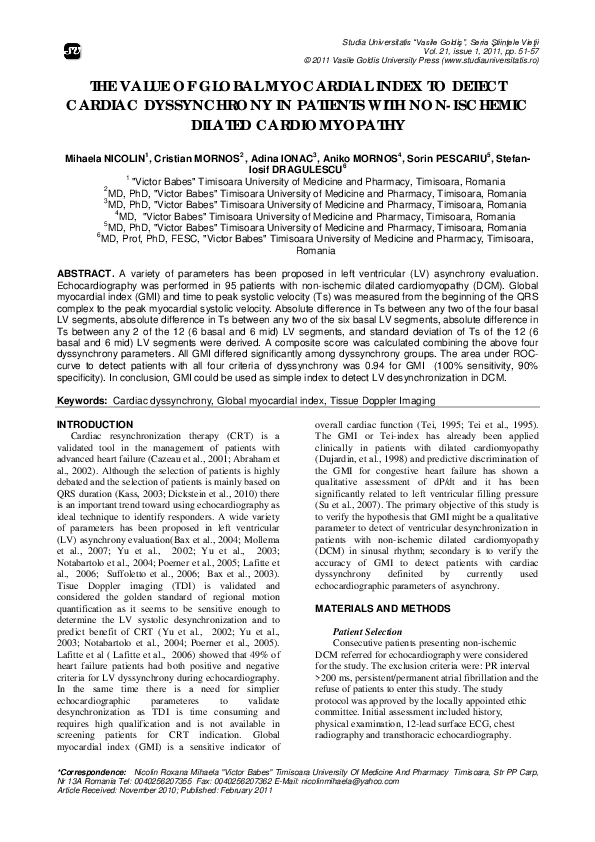 (PDF) The Value of Global Myocardial Index to Detect Cardiac Dyssynchrony in Patients with Non ...