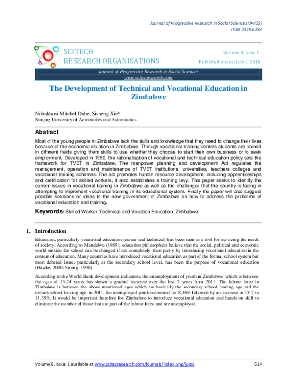 (PDF) The Development of Technical and Vocational Education in Zimbabwe