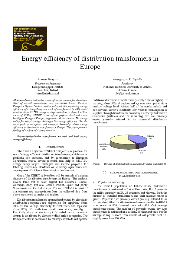 (PDF) Energy efficiency of distribution transformers