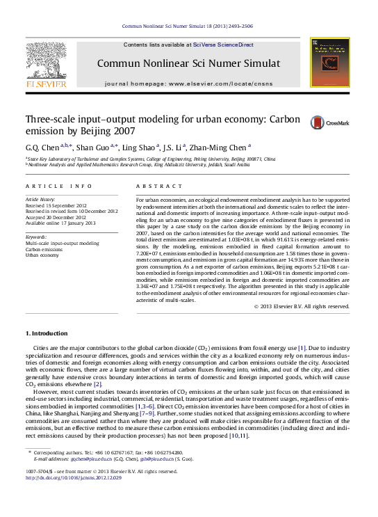 Pdf Three Scale Input Output Modeling For Urban Economy Carbon Emission By Beijing 2007