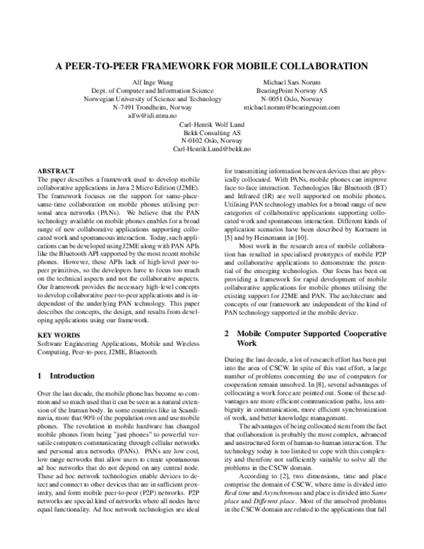 (PDF) A peer-to-peer framework for mobile collaboration | Alf Inge Wang ...