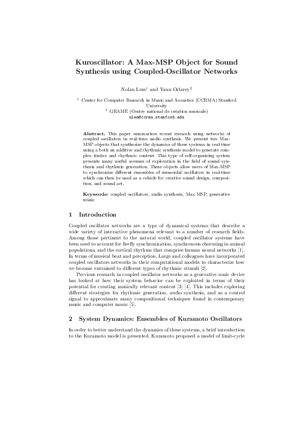 (PDF) Kuroscillator: A Max-MSP Object for Sound Synthesis using Coupled ...