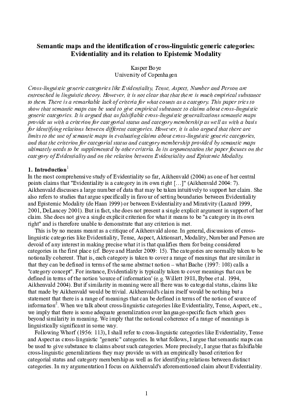 (PDF) Evidentiality and its relation to Epistemic Modality