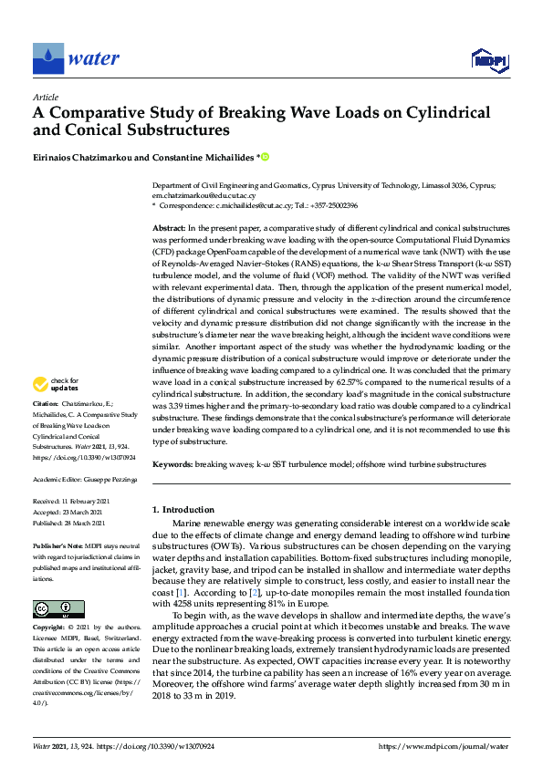 (PDF) A Comparative Study of Breaking Wave Loads on Cylindrical and ...
