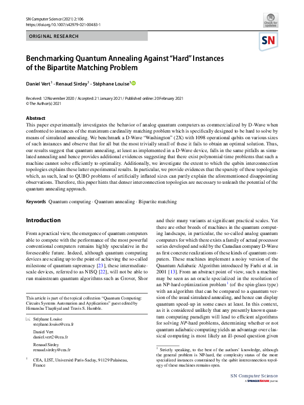 (PDF) Benchmarking Quantum Annealing Against "Hard" Instances of the ...