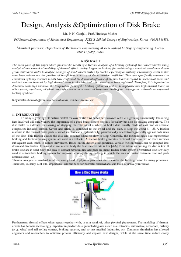(PDF) Design, Analysis &Optimization of Disk Brake