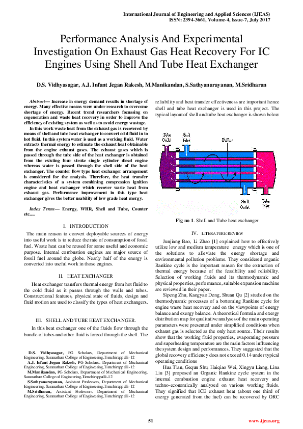 (PDF) Performance Analysis And Experimental Investigation On Exhaust Gas Heat Recovery For IC ...