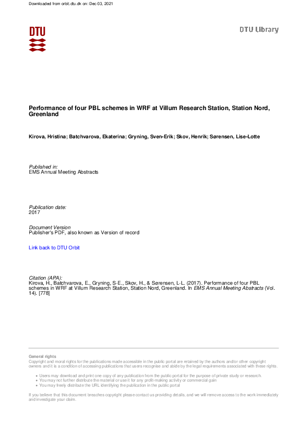 (PDF) Performance of four PBL schemes in WRF at Villum Research Station ...