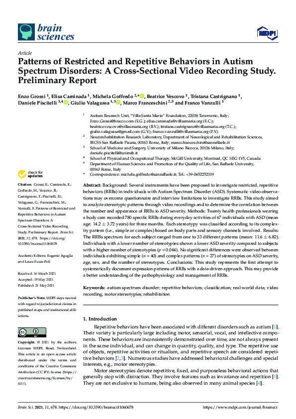 (PDF) Patterns of Restricted and Repetitive Behaviors in Autism ...