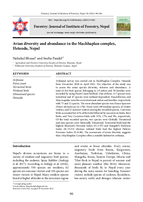 (PDF) Avian Diversity and Abundance in the Machhaplan Complex, Hetauda ...