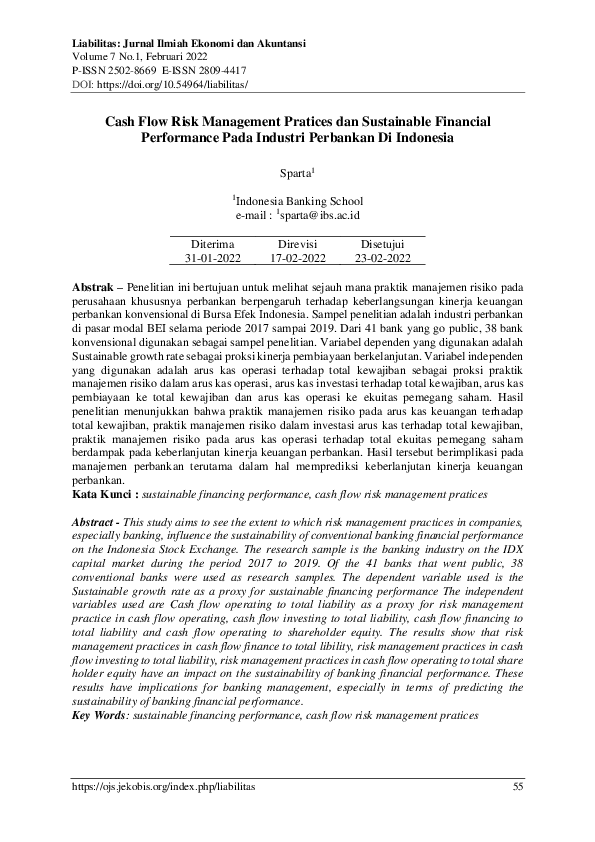 (PDF) Cash Flow Risk Management Pratices dan Sustainable Financial ...