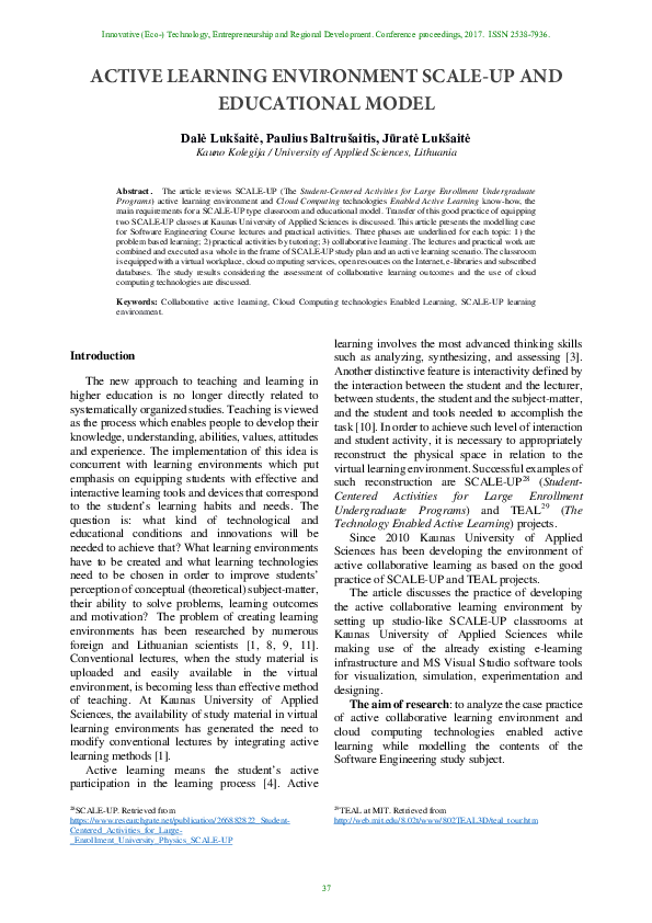 (PDF) Active Learning Environment Scale-Up and Educational Model