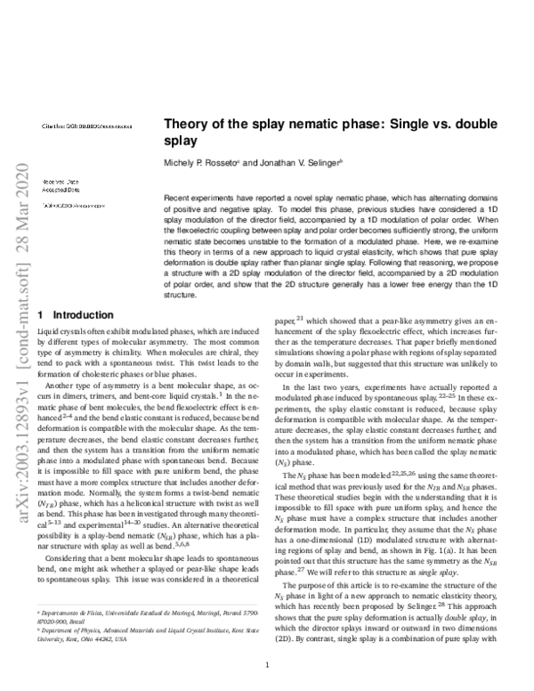 (PDF) Theory of the splay nematic phase: Single versus double splay