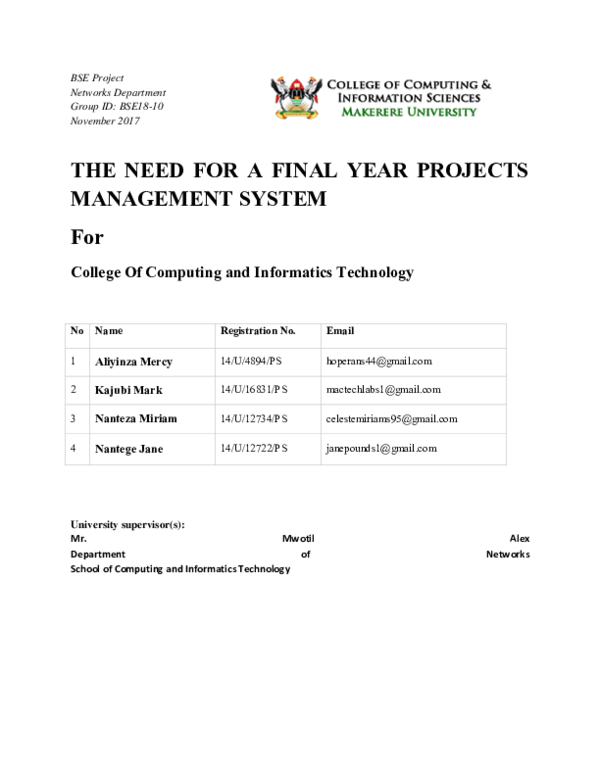 (PDF) The Need For A Final Year Project Management System