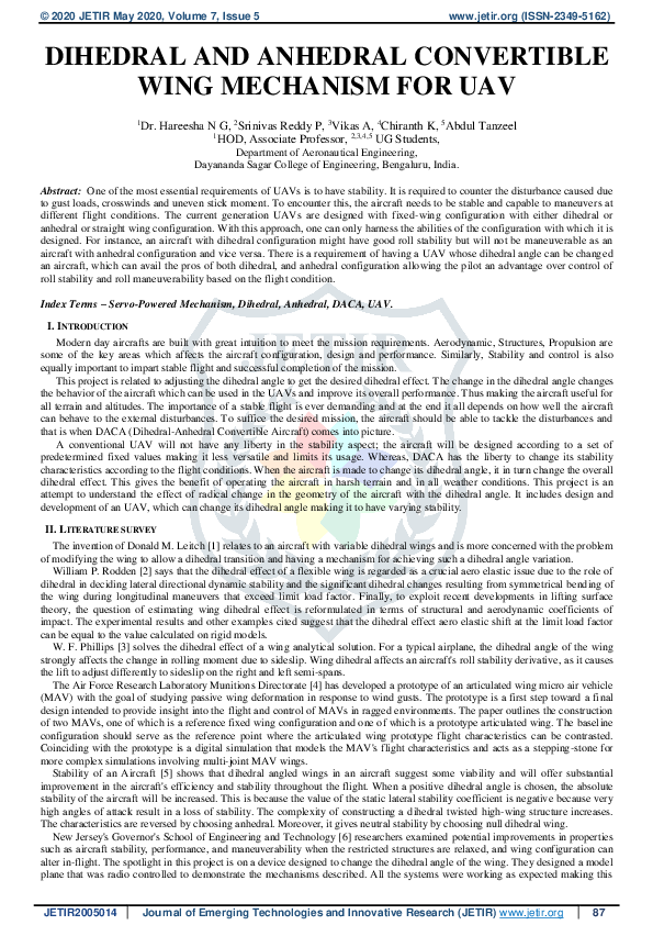(PDF) Dihedral and Anhedral Convertible Wing Mechanism for Uav