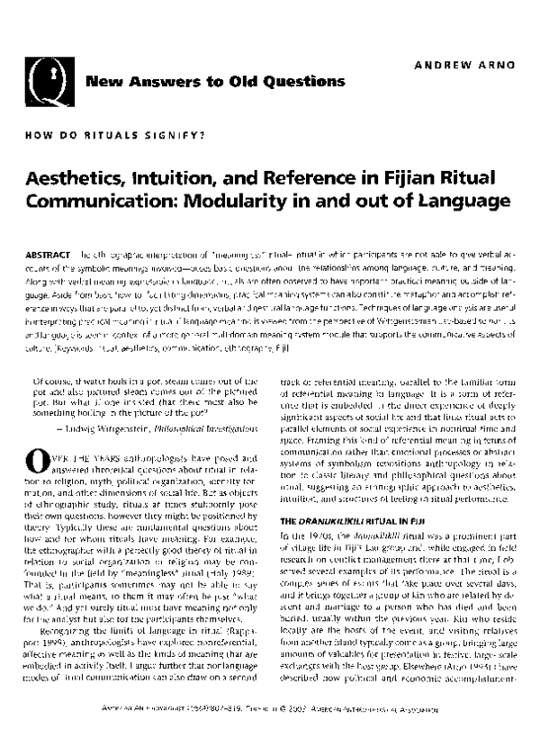(PDF) Aesthetics, Intuition, and Reference in Fijian Ritual ...