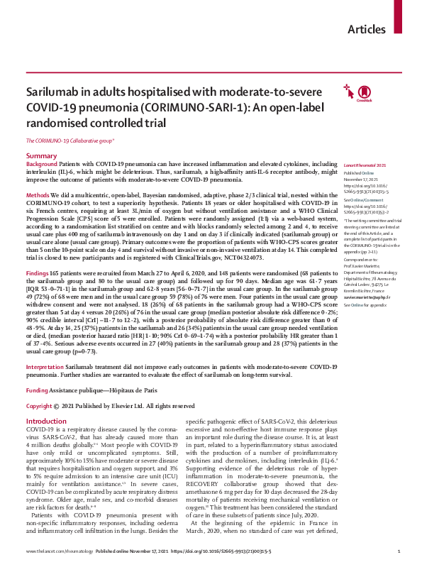 (PDF) Sarilumab in adults hospitalised with moderate-to-severe COVID-19 ...
