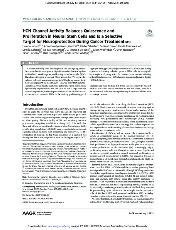 (PDF) HCN Channel Activity Balances Quiescence and Proliferation in ...