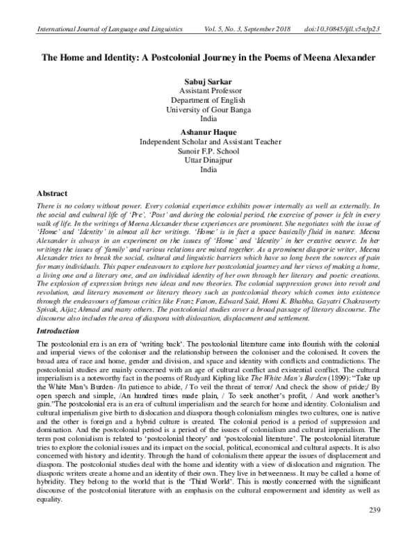 (PDF) The Home and Identity: A Postcolonial Journey in the Poems of ...