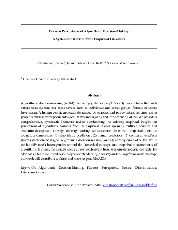 (PDF) Fairness Perceptions of Algorithmic Decision-Making: A Systematic Review of the Empirical ...
