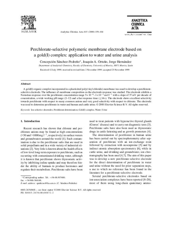 (PDF) Perchlorate-selective polymeric membrane electrode based on a ...