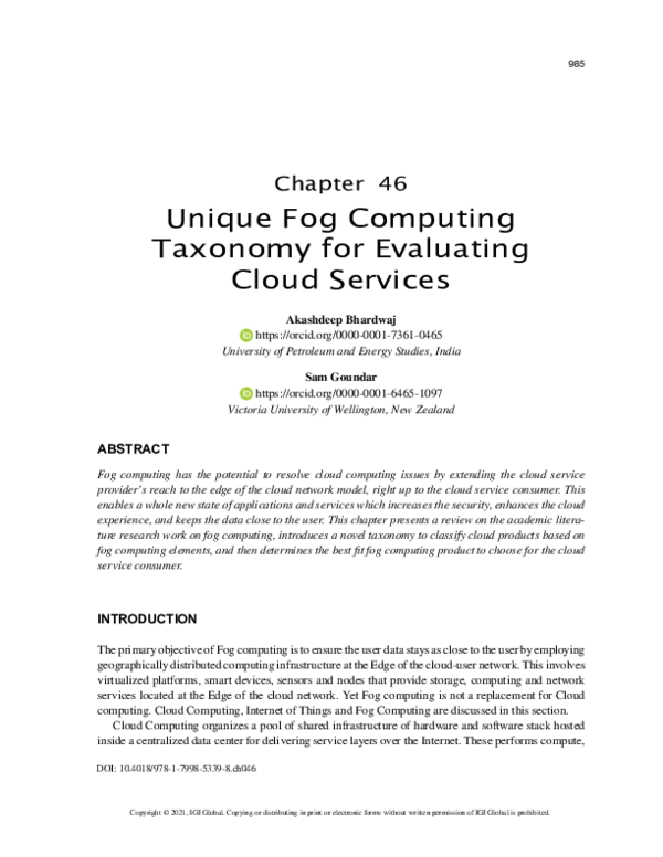 Pdf Unique Fog Computing Taxonomy For Evaluating Cloud Services