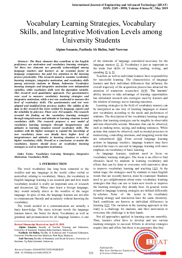 (PDF) Vocabulary Learning Strategies, Vocabulary Skills, and ...