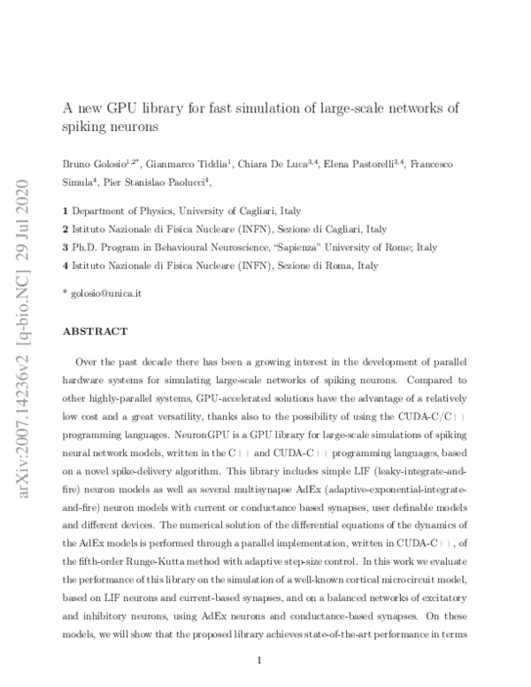(PDF) NeuronGPU: Efficient GPU Simulation for Spiking Networks