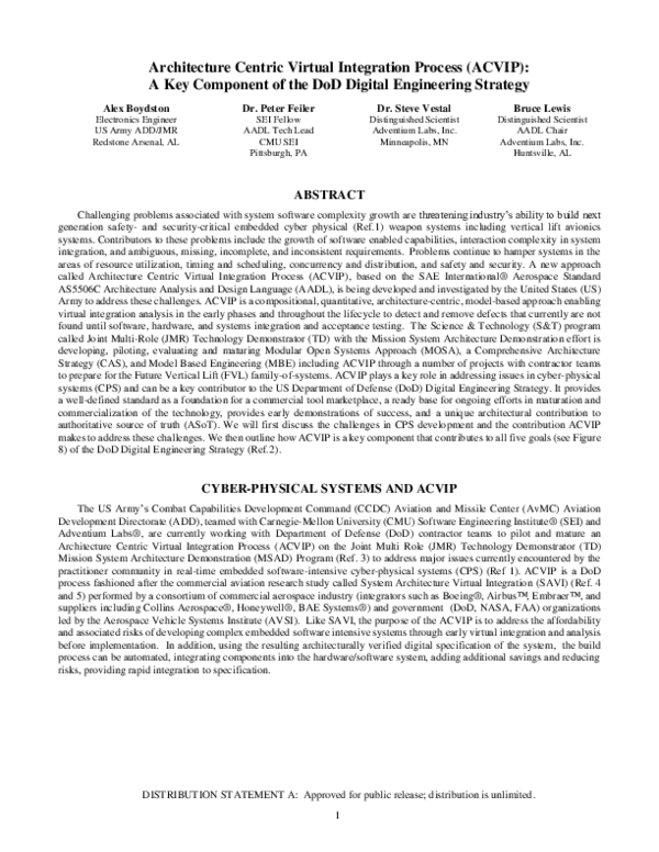 (PDF) Architecture Centric Virtual Integration Process ( ACVIP ) : A ...