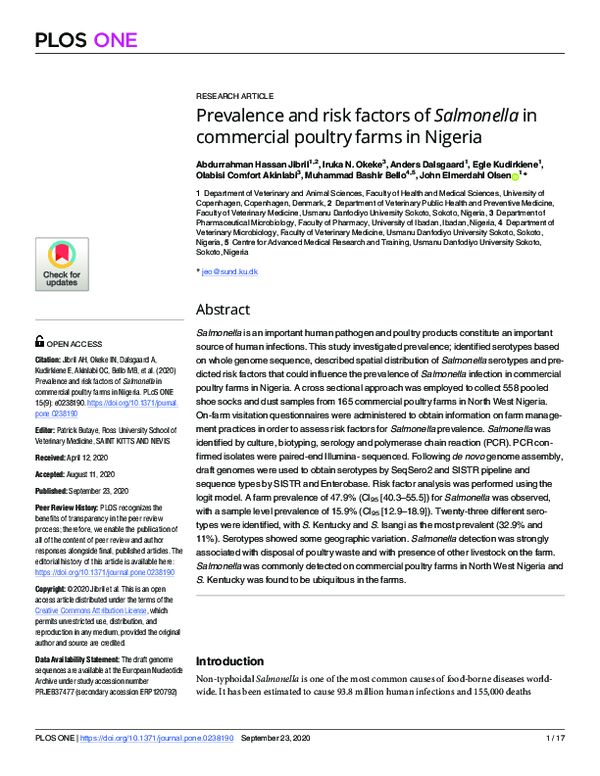 (PDF) Prevalence and risk factors of Salmonella in commercial poultry ...