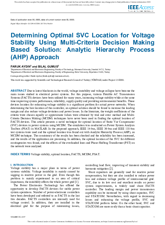 (PDF) Determining Optimal SVC Location for Voltage Stability Using Multi-Criteria Decision ...