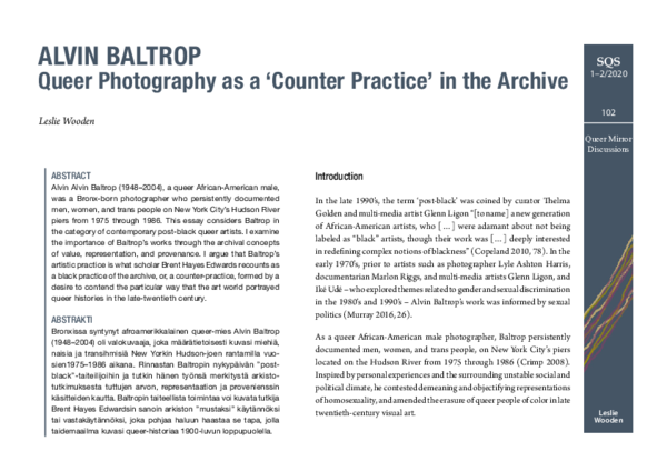 (PDF) ALVIN BALTROP: Queer Photography as a ‘Counter Practice’ in the ...