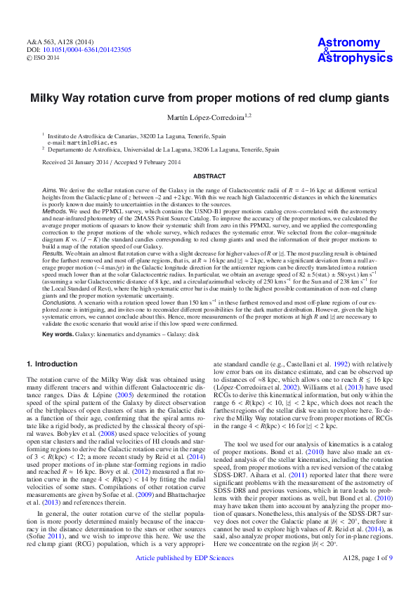 (PDF) Milky Way rotation curve from proper motions of red clump giants