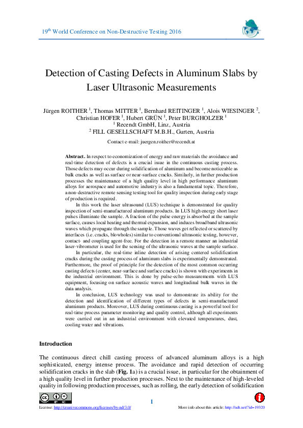(PDF) Detection of Casting Defects in Aluminum Slabs by Laser ...